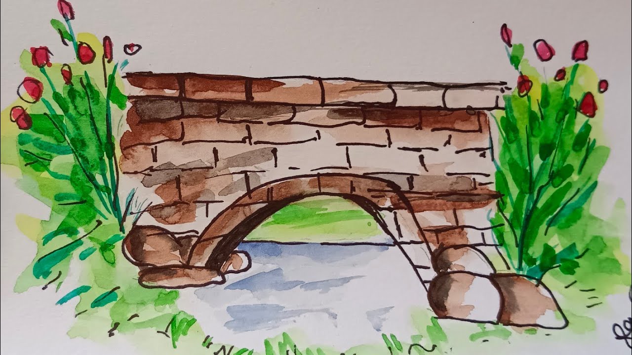 Stone bridge watercolor painting easy #painting #drawing - YouTube