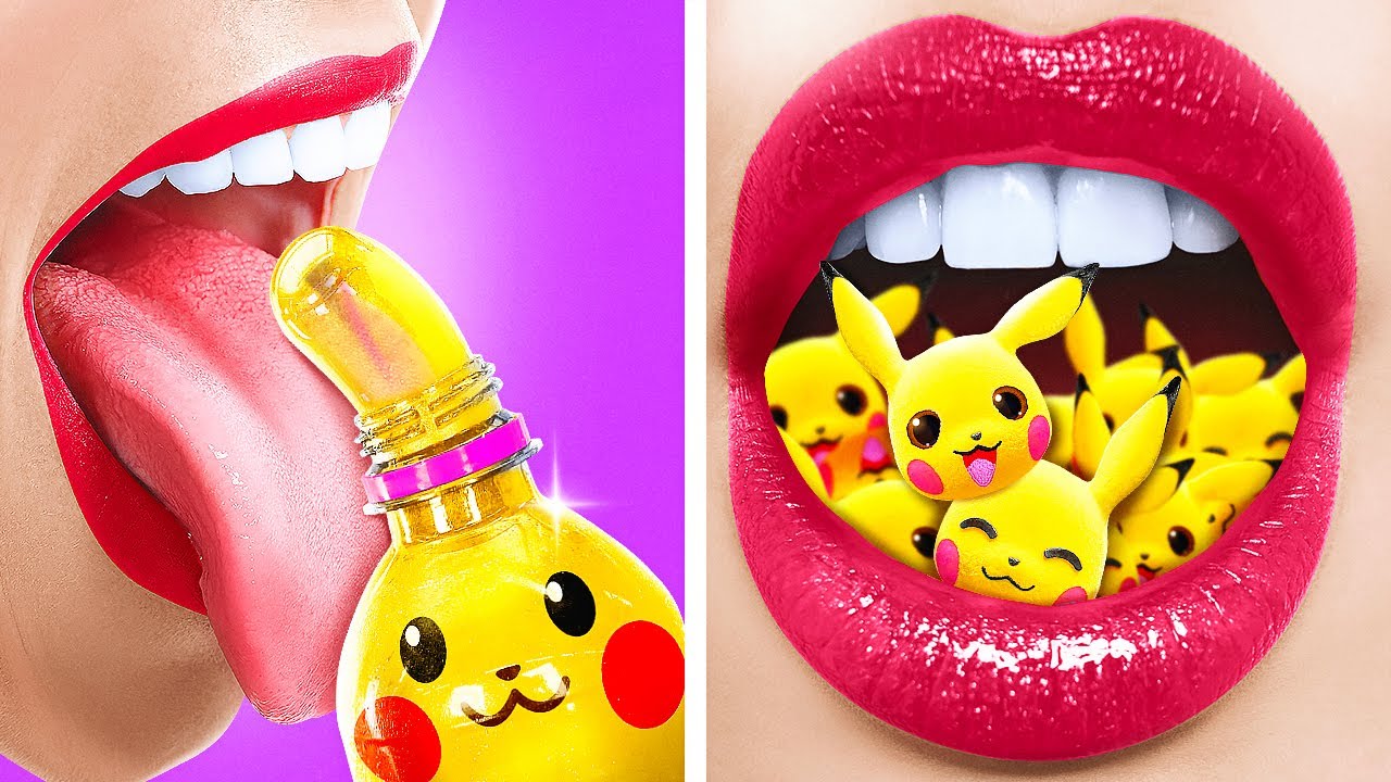 EATING POKEMON FOOD CHALLENGE || Eating 1 Color Sweets! Unique Candies ...