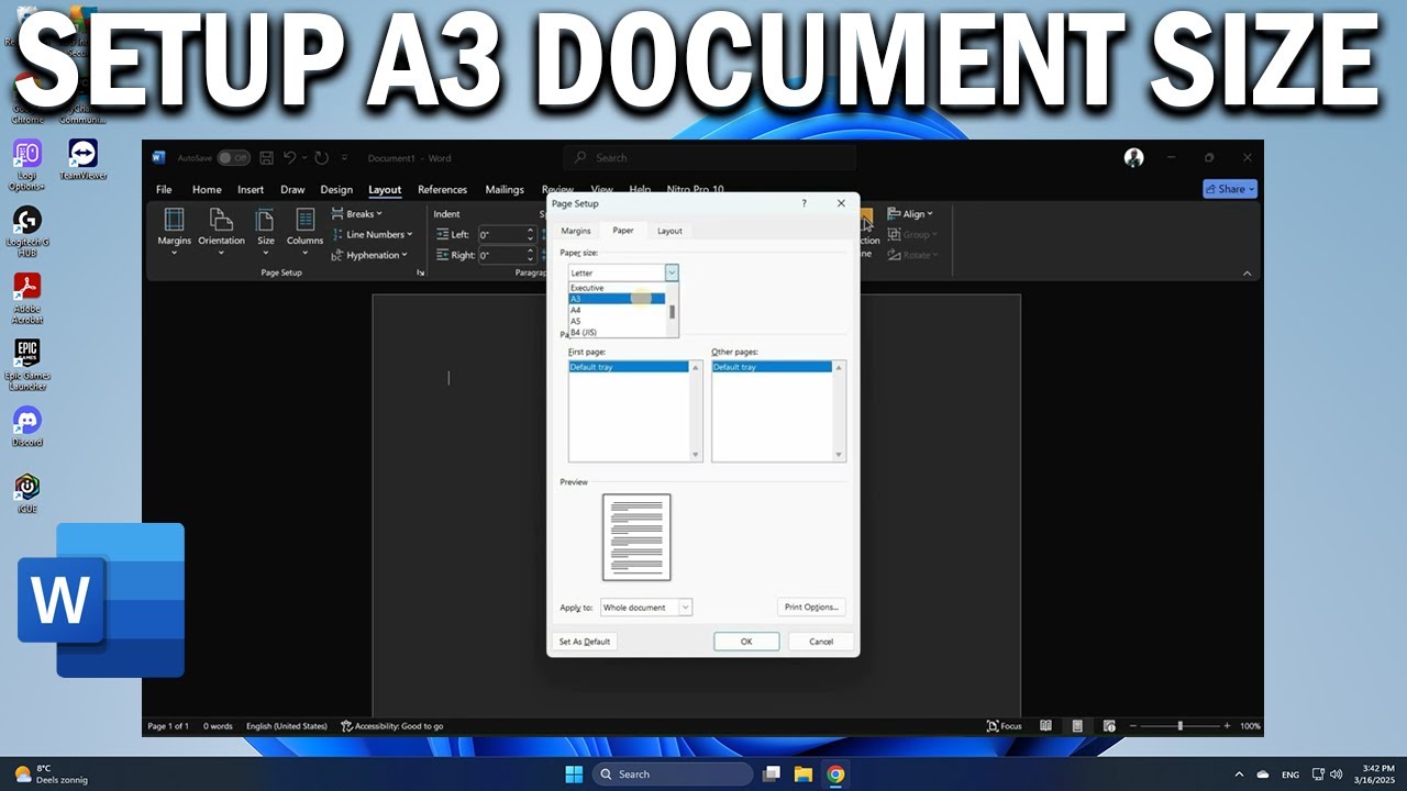 How To Setup A3 Size Document Size in Microsoft Word - Easy Fix - YouTube
