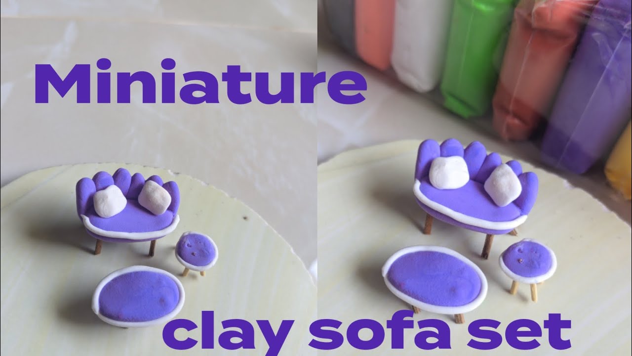 How to make miniature clay sofa set😱||Miniature clay sofa set making||# ...