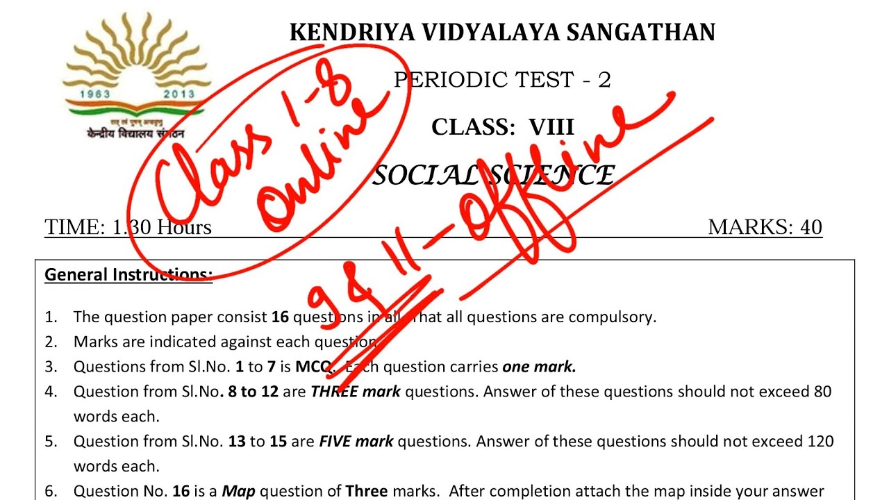 Class 8 Social Science SSt PT-2 Sample Question Paper for Kendriya ...
