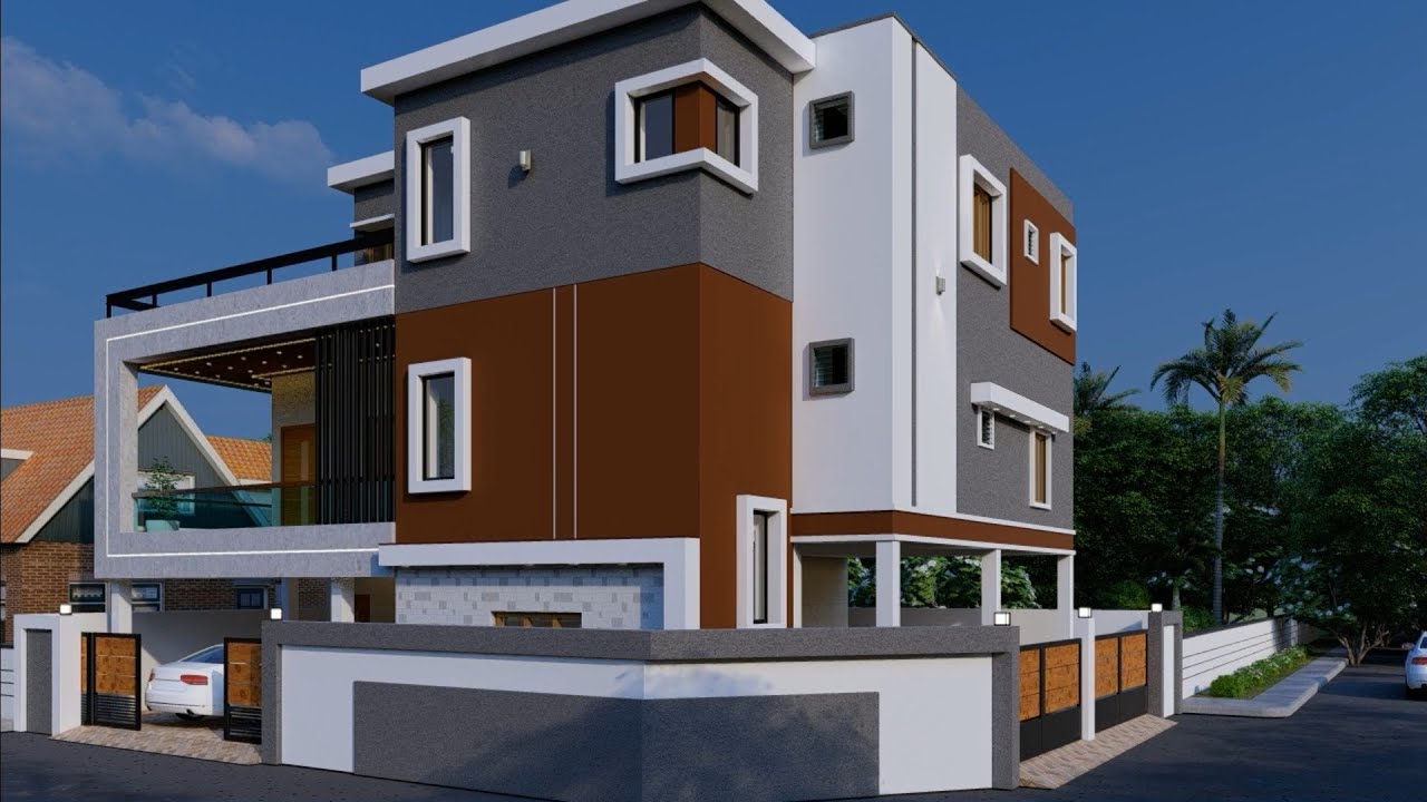 Simple modern house elevation design 3d walkthrough 5 - YouTube