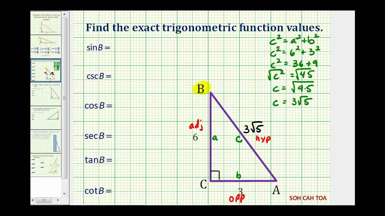 Find Trig Function Values Using a Right Triangle - Length of Hypotenuse Missing - YouTube