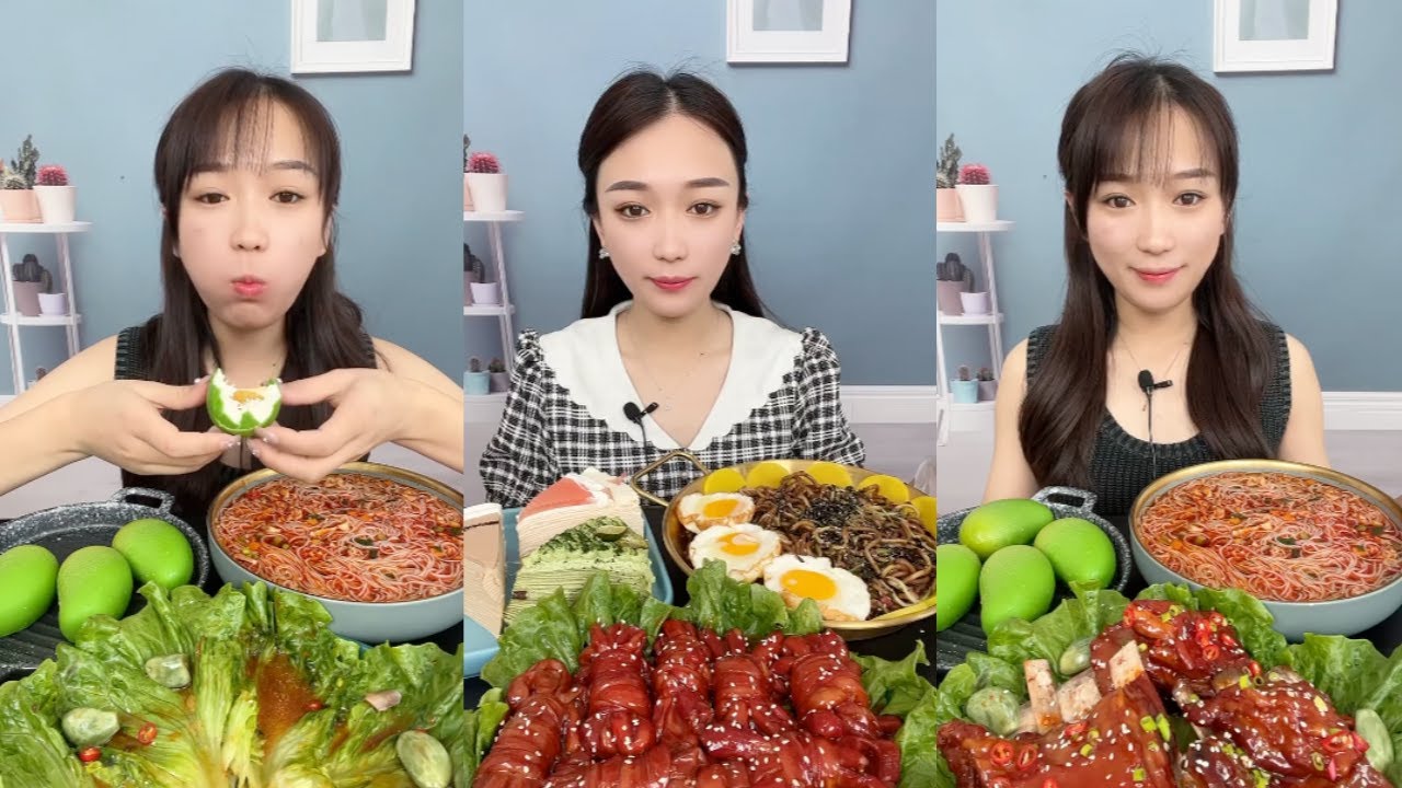 Real Daning Mukbang Spicy Cold Rice Ramen, Pork Hormone, Green Mango Desserts - YouTube