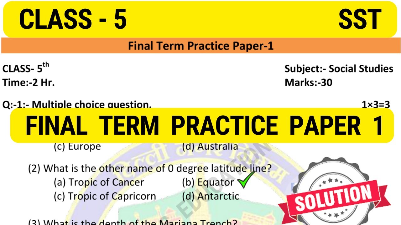 Class 5 SST final term practice paper 1 with solution - YouTube