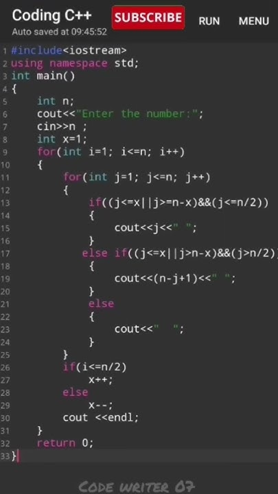 Best C++ pattern program tutorial video || 💯🧠 #coding #programming #shorts #codewriter07 - YouTube