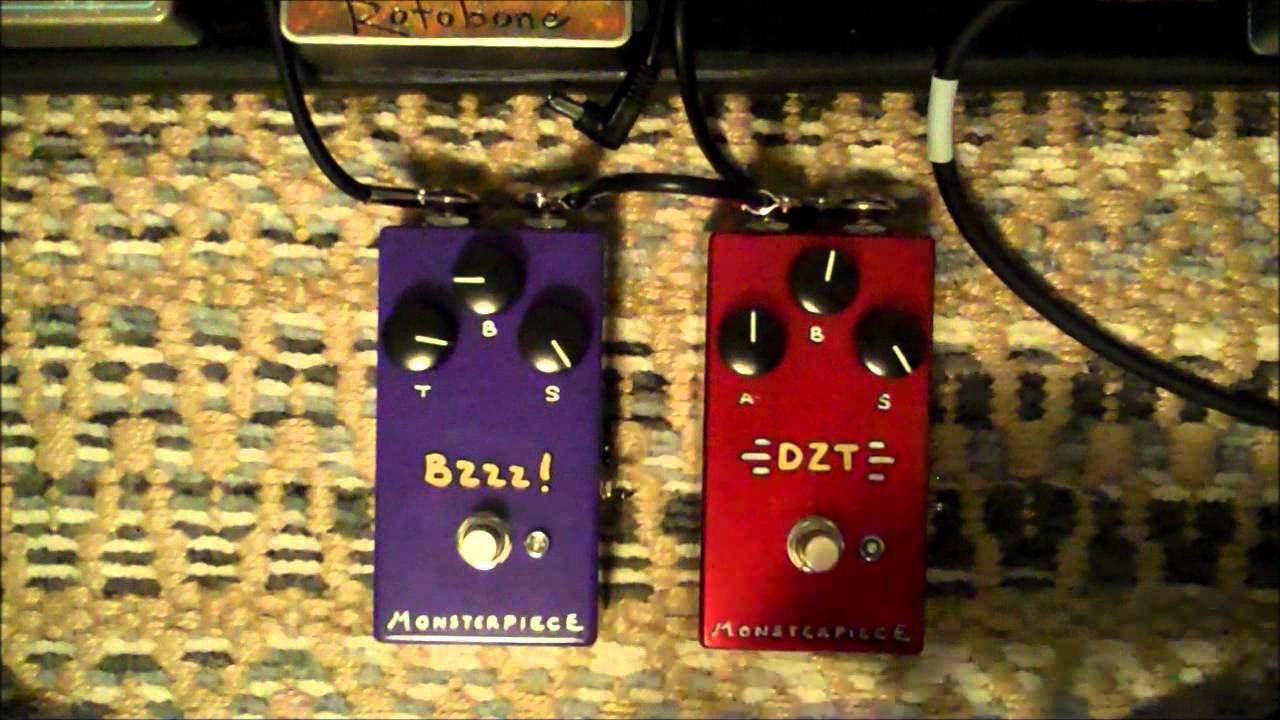 New Monsterpiece Bzzz! and DZT fuzz pedals side by side - YouTube