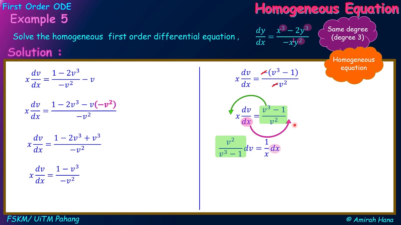 ODE homogeneous equation (example 5) - YouTube