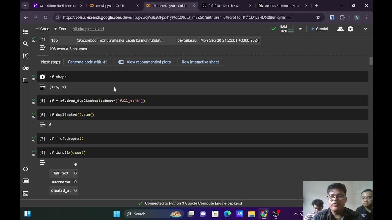 Progres project UTS membuat analisis sentimen komentar twitter menggunakan metode Naive Bayes ...