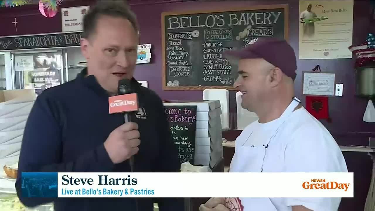 Steve celebrates Coffee Cake day with Bello's Bakery & Pastries - YouTube