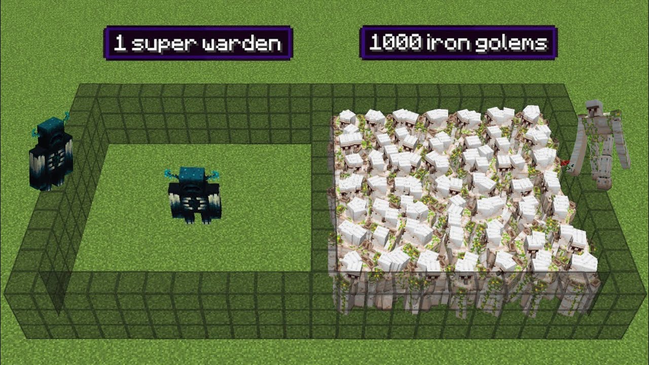 1 super warden vs 1000 iron golems in minecraft - YouTube