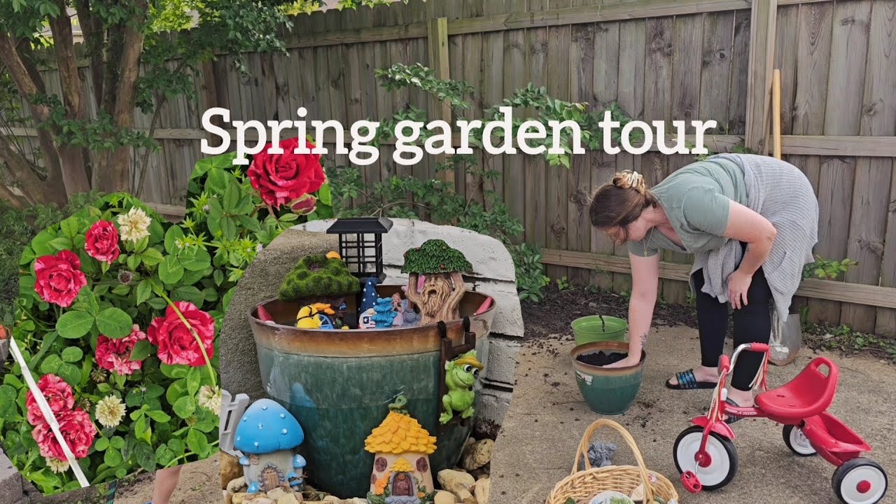 Spring garden tour 🌸 first fairy garden! - YouTube
