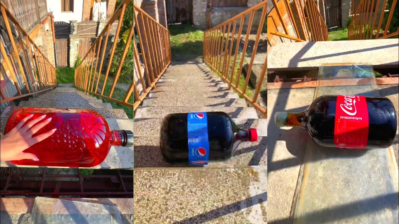 Throwing Bottle Down Stairs - 65 | Breaking glass bottle | Crushing ...