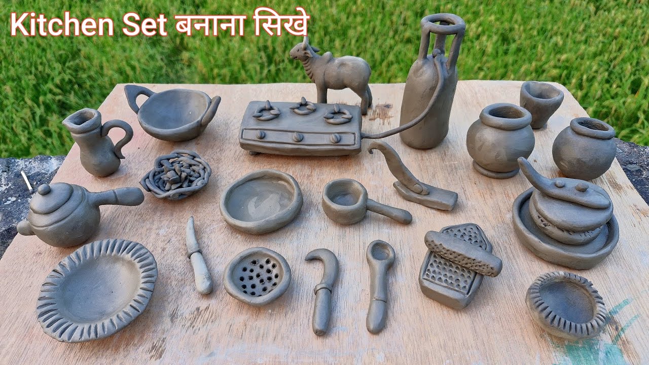 handmade kitchen set☕️miniature kitchen set with clay🍽how to make clay ...