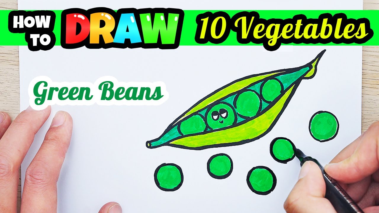 How to draw 10 Vegetables! | Green Beans | Vegetable Drawing for Kids ...