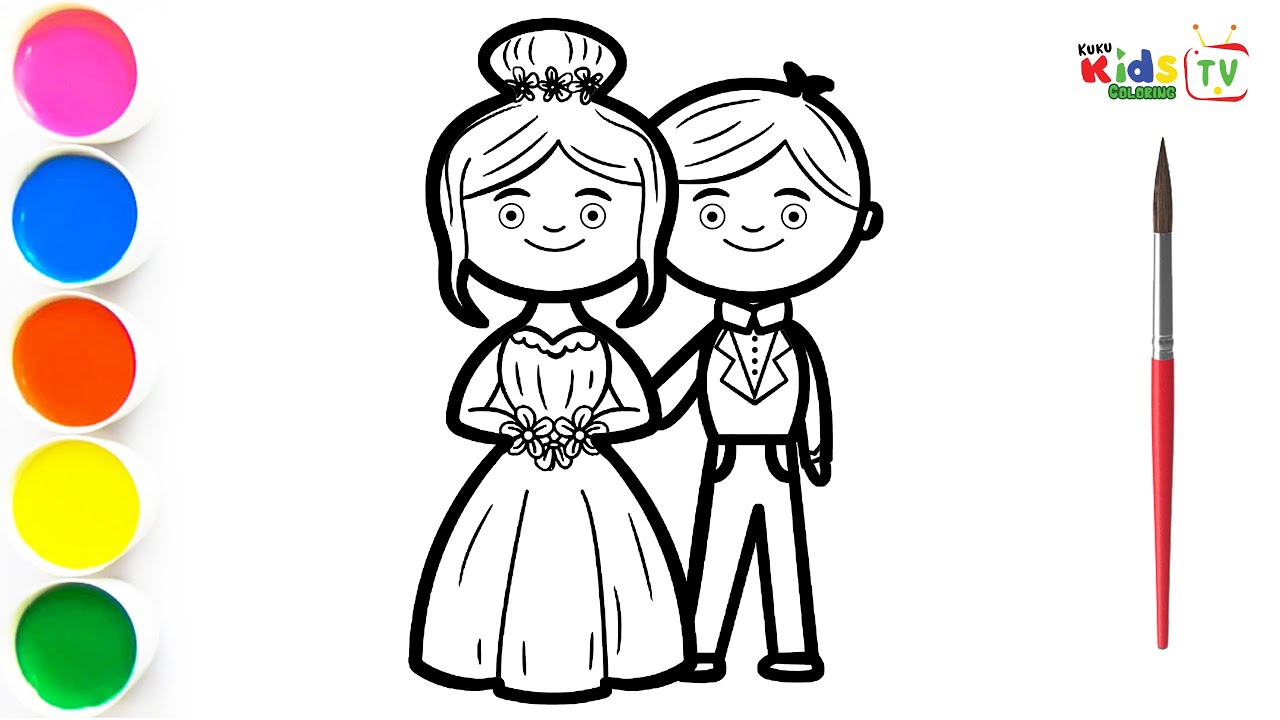 Bride and Groom Drawing and for Kids, Toddlers | How to Draw Bride and ...