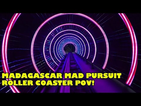 Madagascar Mad Pursuit Roller Coaster Front Seat POV Low Light Motiongate Dubai #rollercoaster