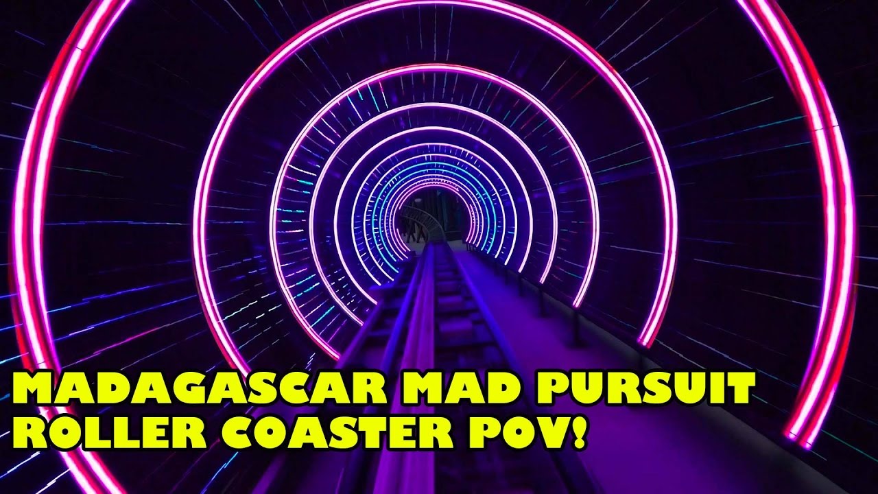 Madagascar Mad Pursuit Roller Coaster Front Seat POV Low Light ...