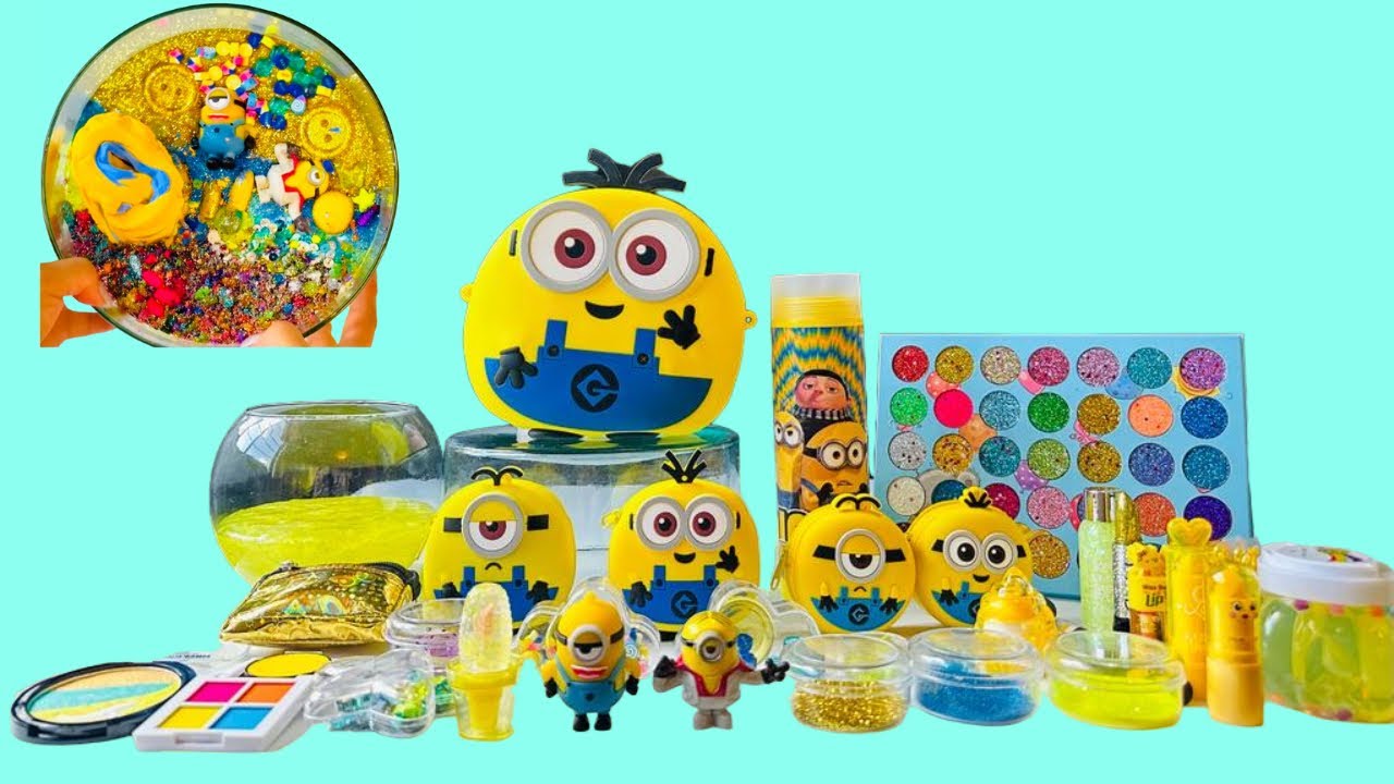 Minions Mixing Makeup and Eyeshadow in to Glossy Slime!!! # ASRM #SLIME ...