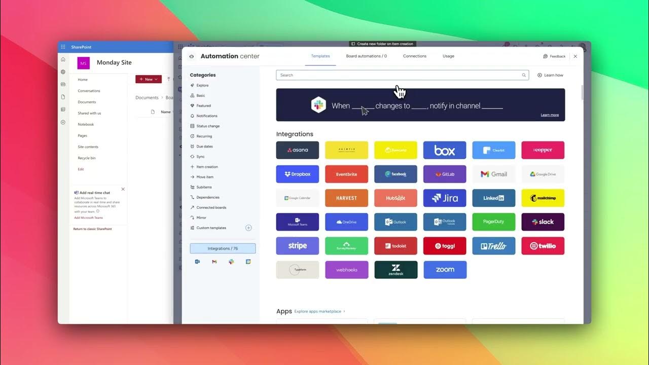 Microsoft 365 SharePoint integration for monday.com–On item creation, create a folder in ...