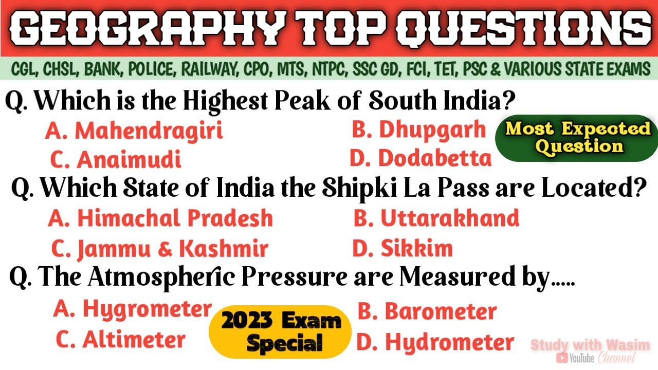Indian Geography Question & Answer For All Competitive Exam || MCQ ...