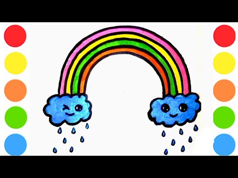 How to draw Rainbow and clouds easy step by step | Rainbow drawing ...
