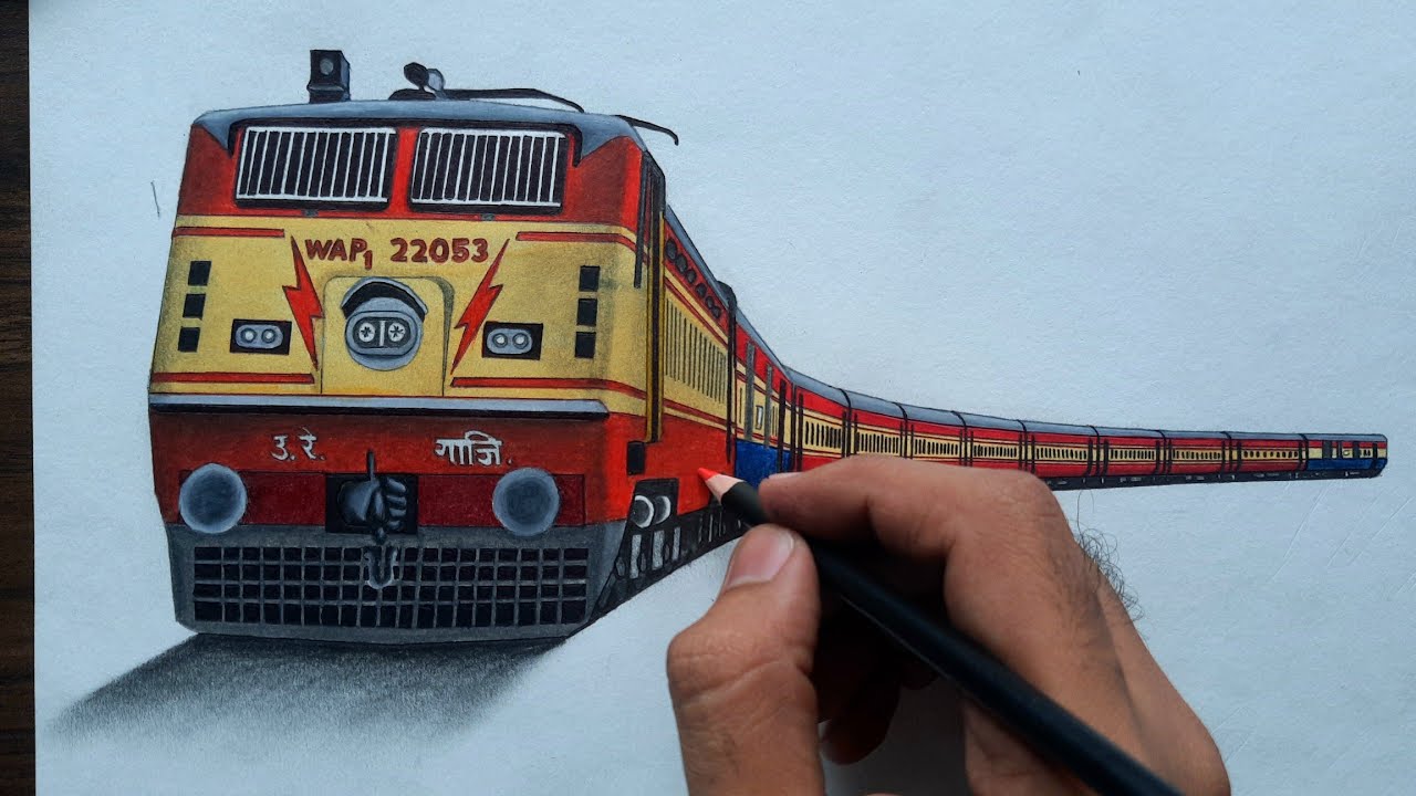Drawing the glorious ICF Rajdhani express hauled by WAP 1 locomotive ...
