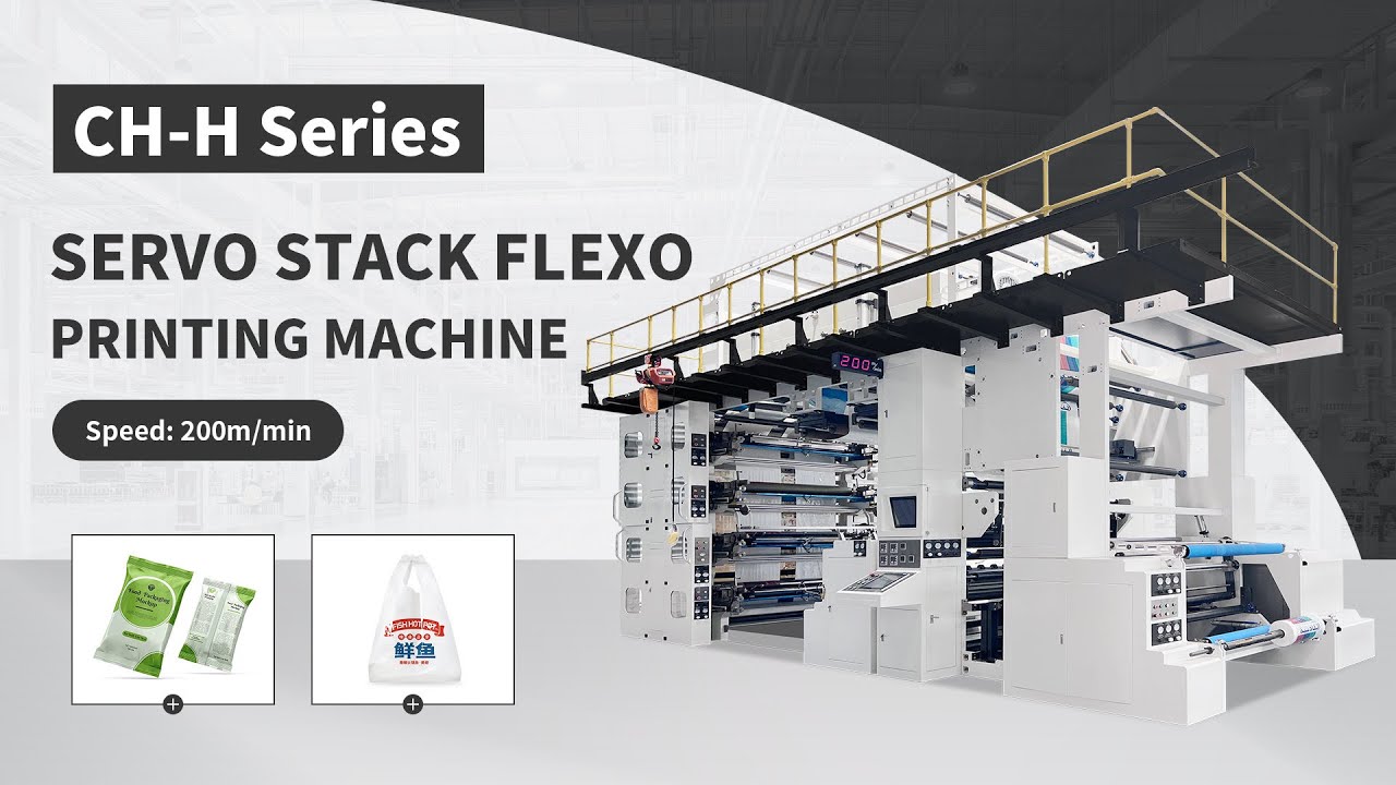8 Colour Servo Stack Flexo Printing Press - YouTube