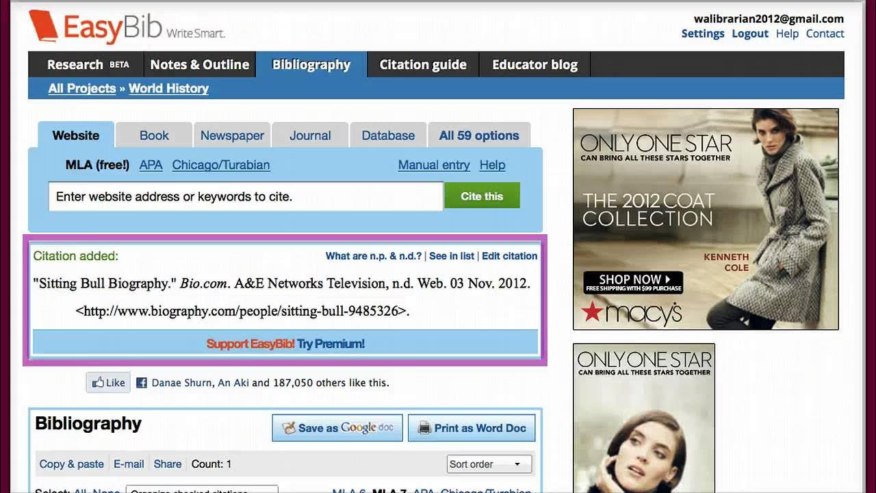 Creating a Works Cited Page Using EasyBib and Google Docs - YouTube