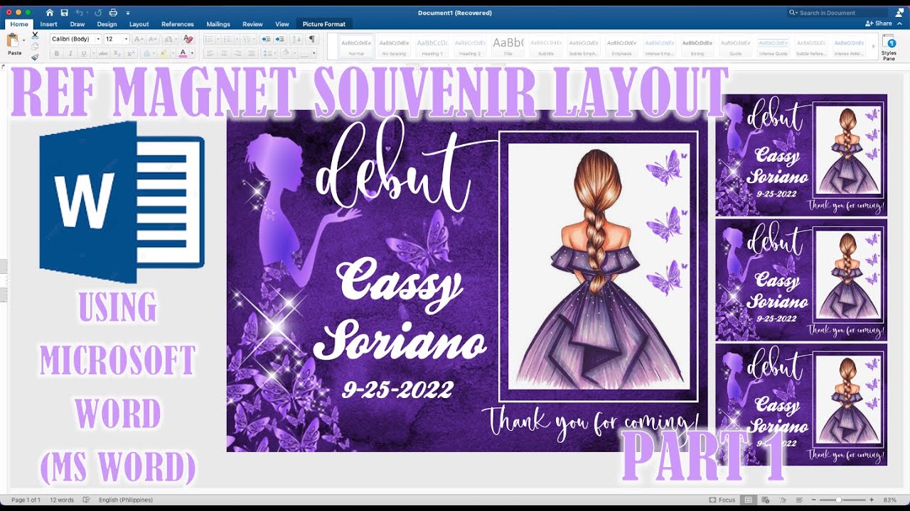 DEBUT REF MAGNET SOUVENIR LAYOUT USING MICROSOFT WORD | PART 1 | DARK ...