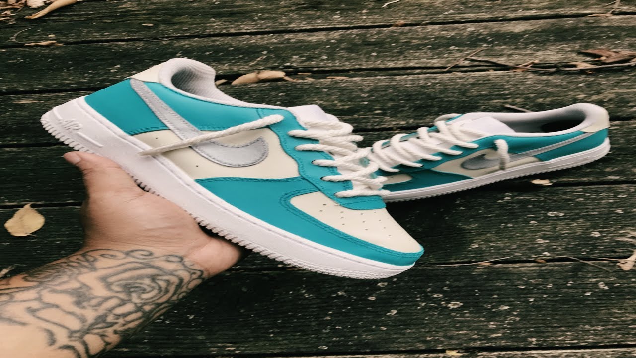 Custom cream turquoise Air Force Ones - YouTube