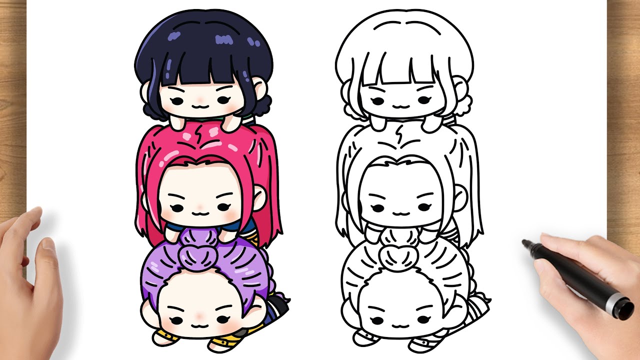 How to Draw Cute Huntrix Rumi Mira & Zoey KPop Demon Hunters - YouTube