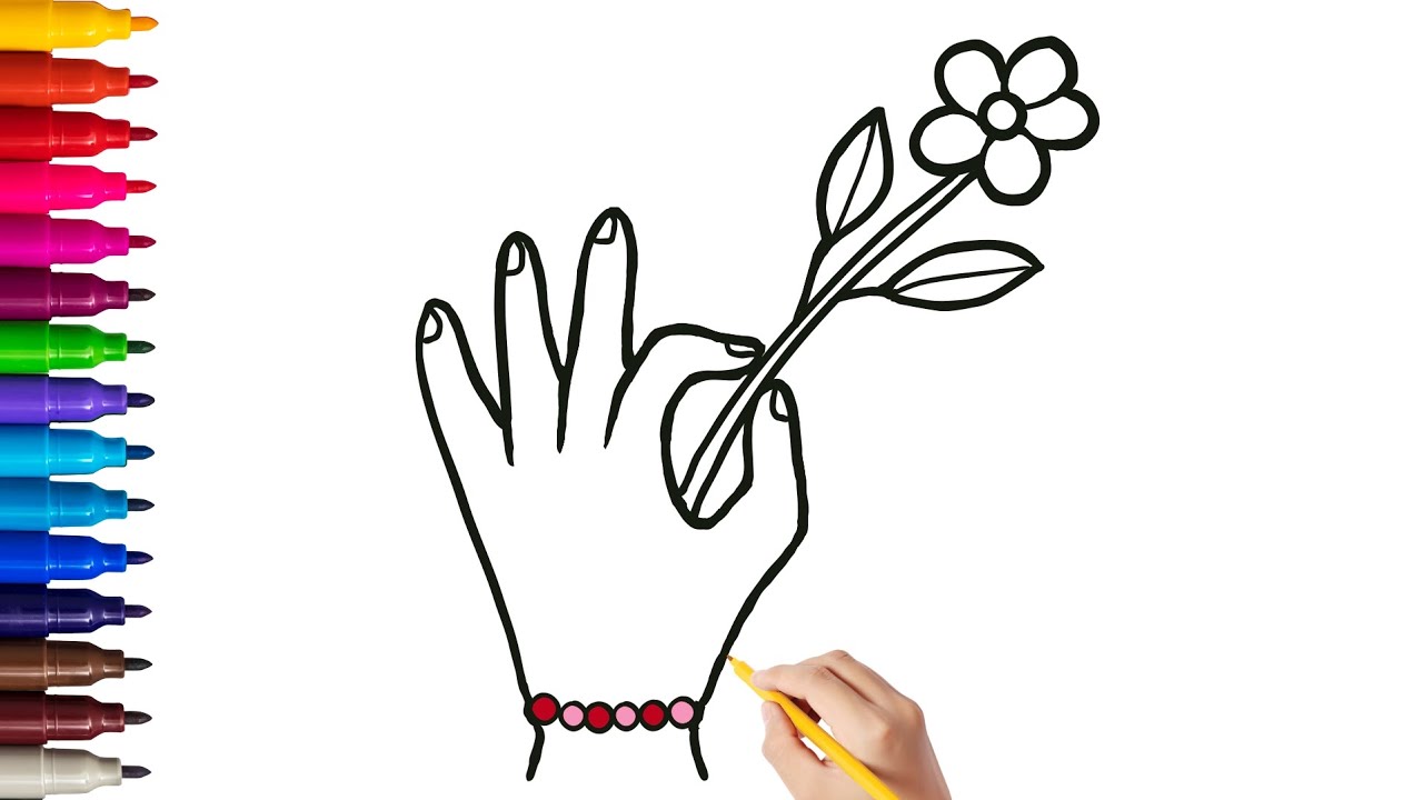 How to Draw A Hand with Flower | Easy Drawing and Coloring for Kids ...