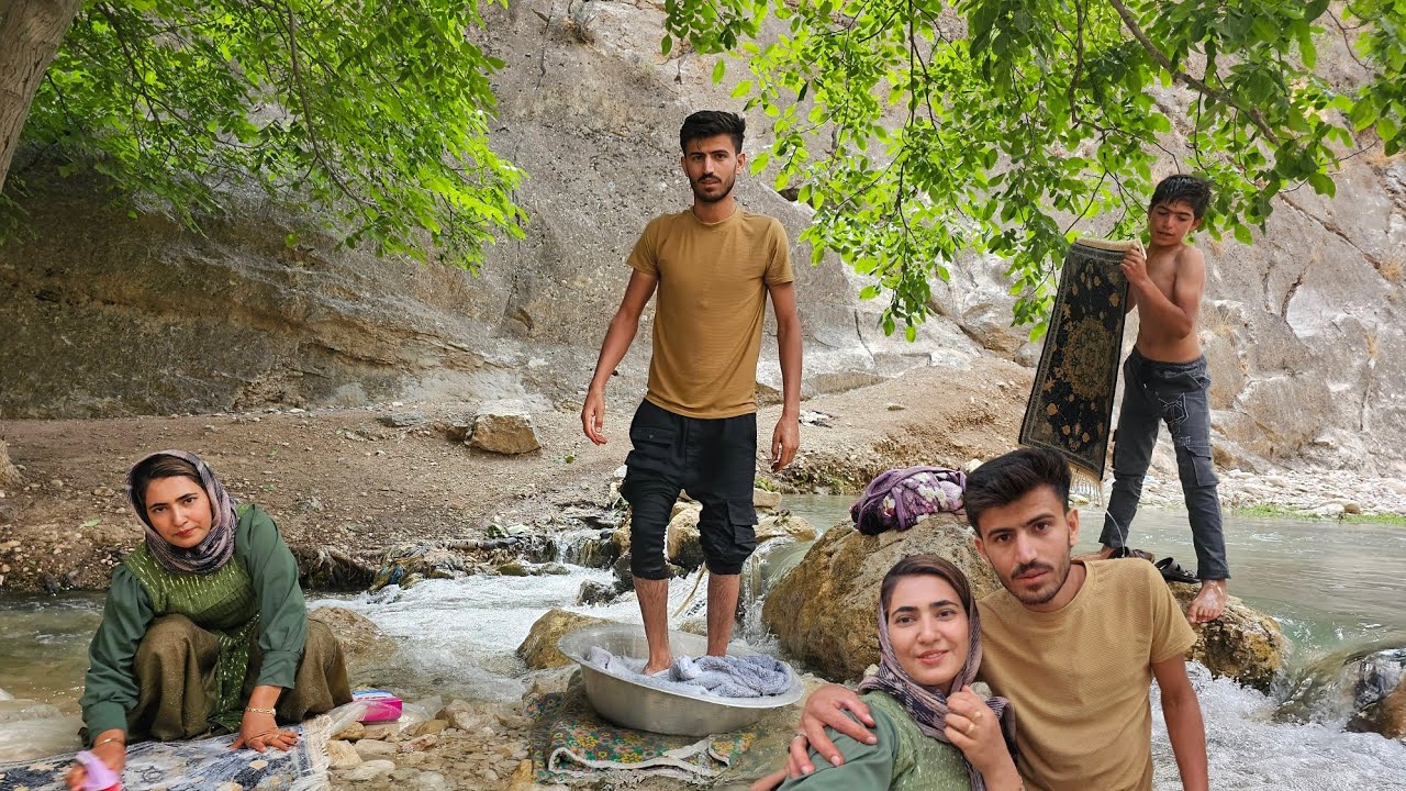 Family fun in beautiful nature and washing carpets and blankets - YouTube