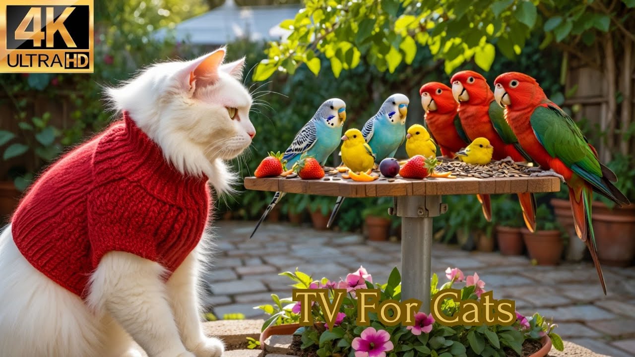 Magical Cat TV 😸 Birds & Squirrels Feast Among the Flowers 🐦🐿️ Calming ...