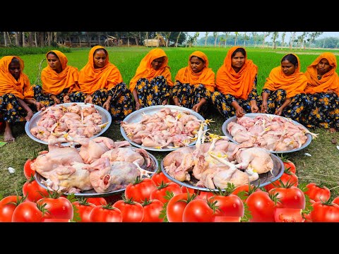 80 KG Fried Chicken Tomato Curry Cooking By Women - Tasty Tomato Curry Of Chicken For Villagers