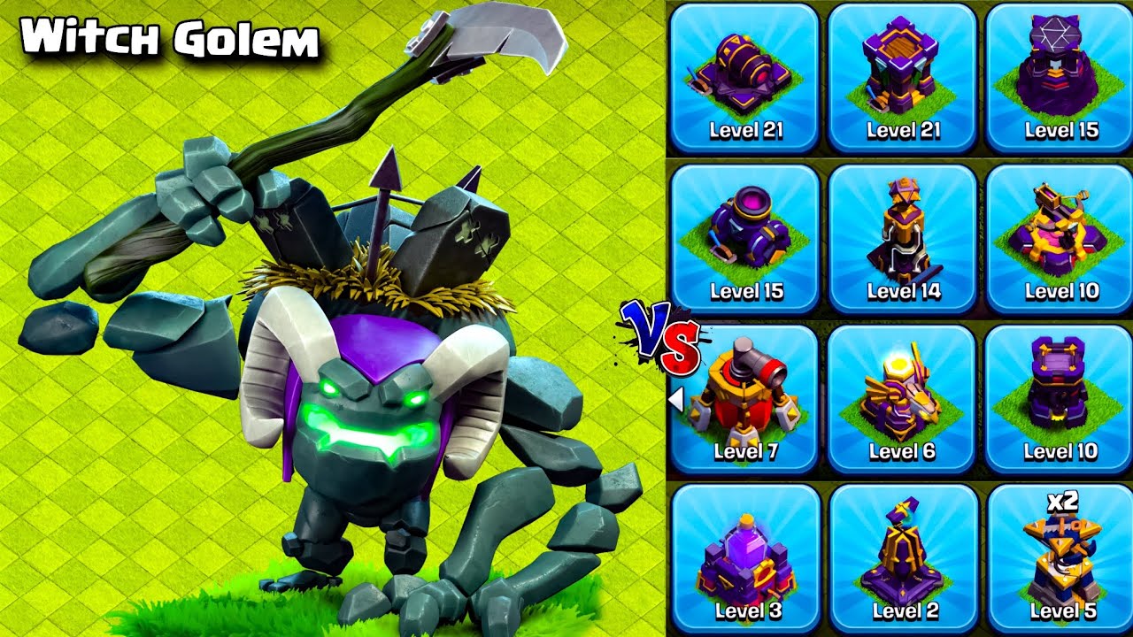 Witch Golem Destroy Every Defense ! - Clash of Clans - YouTube