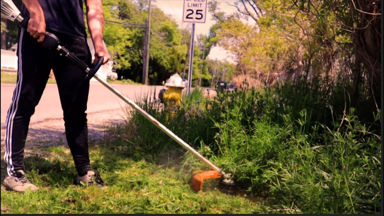 EXTREMELY Overgrown Grass Gets Tamed | Tall Grass Weed Eating ...