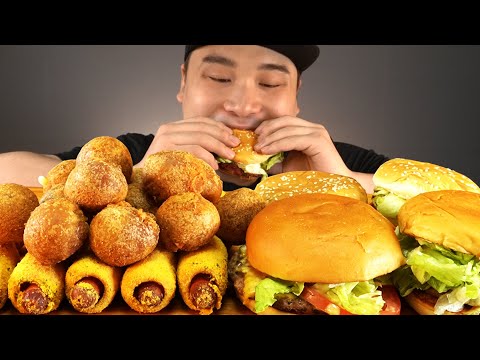 Hamburger, Crispy Cheese Ball & Bburinkle Hotdog Mukbang~!! Real Sound Hamburger Cheese Ball ASMR
