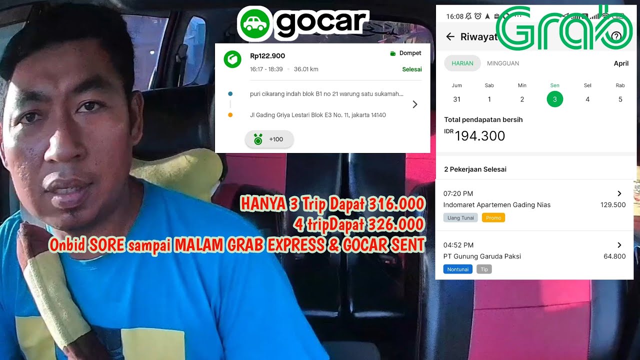 VLOG GRAB | Orderan Grab Express dan Gocar sent, solusi ditengah sepi Orderan 3trip dapat 316. ...