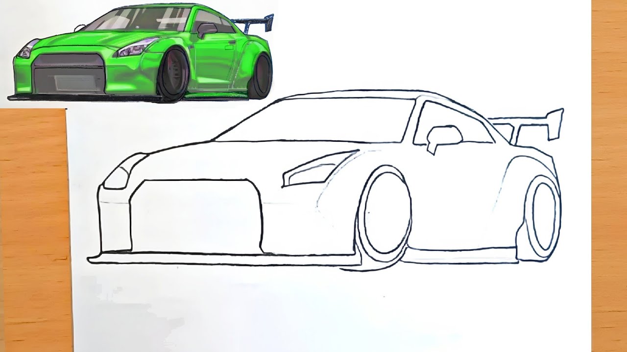 Easy GTR Car Drawing Tutorial | How to Draw a GTR - YouTube