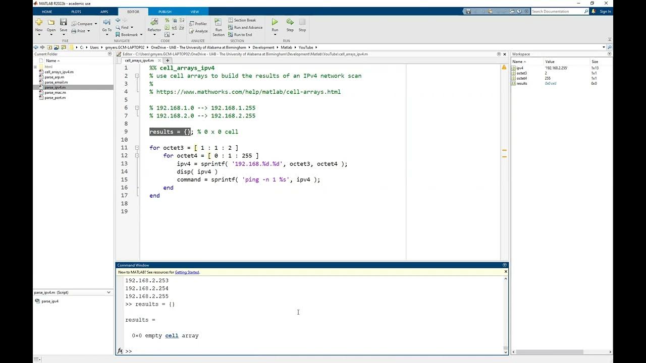 Matlab Cell Arrays Ipv4 Youtube