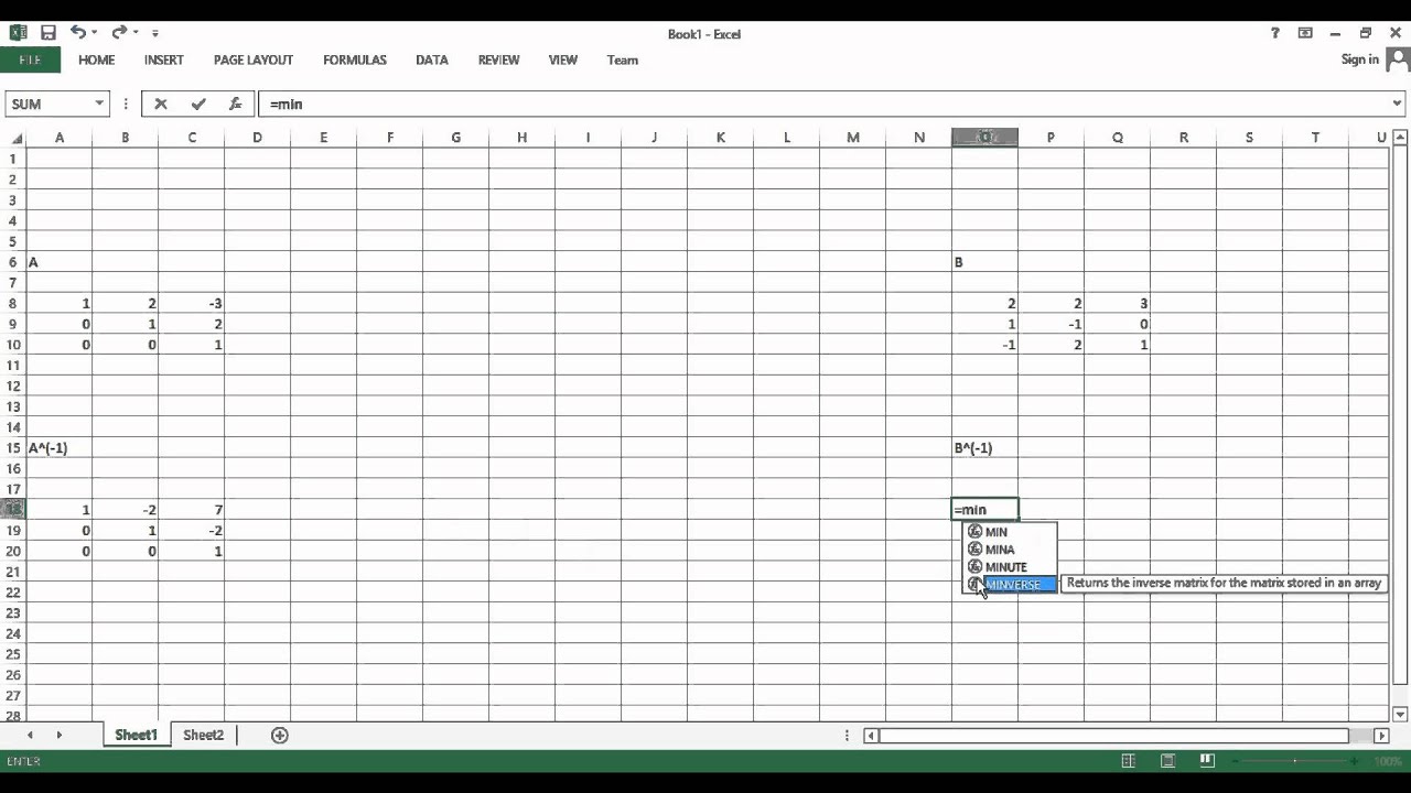 Các phép toán ma trận, định thức với Excel. Ma trận nghịch đảo - YouTube