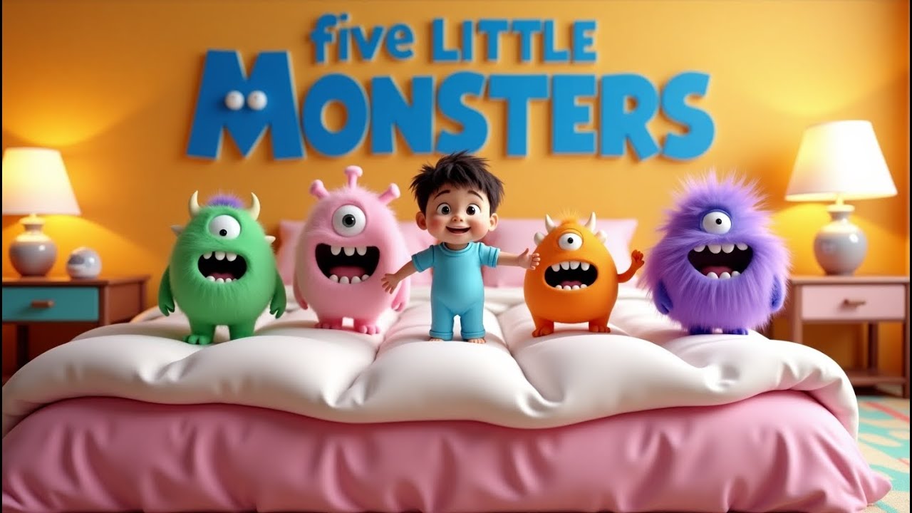 5 Little Monsters Jumping on the Bed | FUN Rhymes for Toddlers & Kids ...
