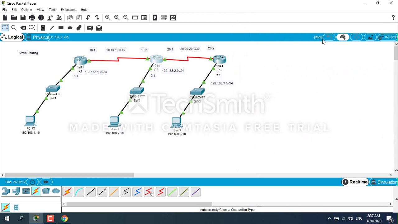 Static Routing between 3 routers - YouTube