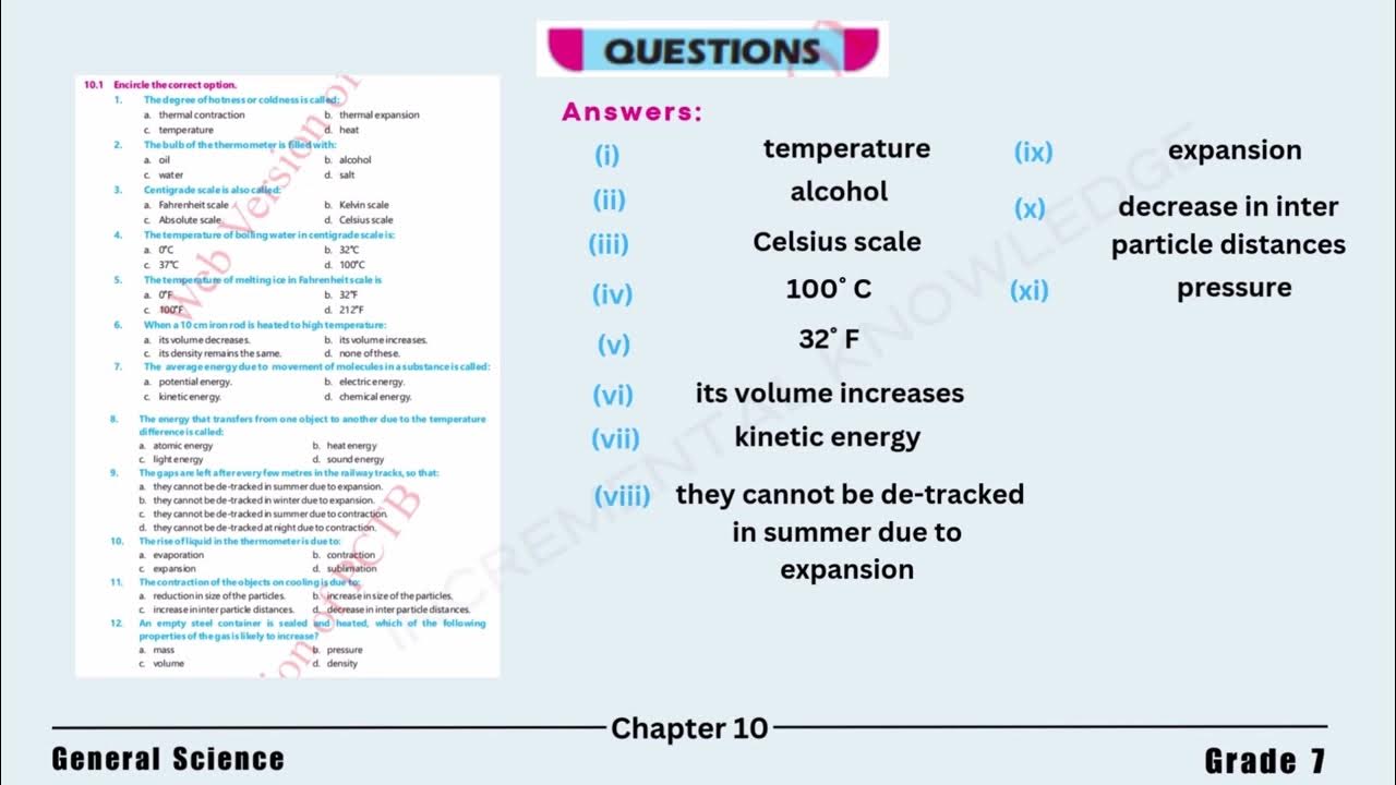 Grade 7 GENERAL SCIENCE | Chapter 10 Heat and Temperature | MCQs + Short Questions + Long ...
