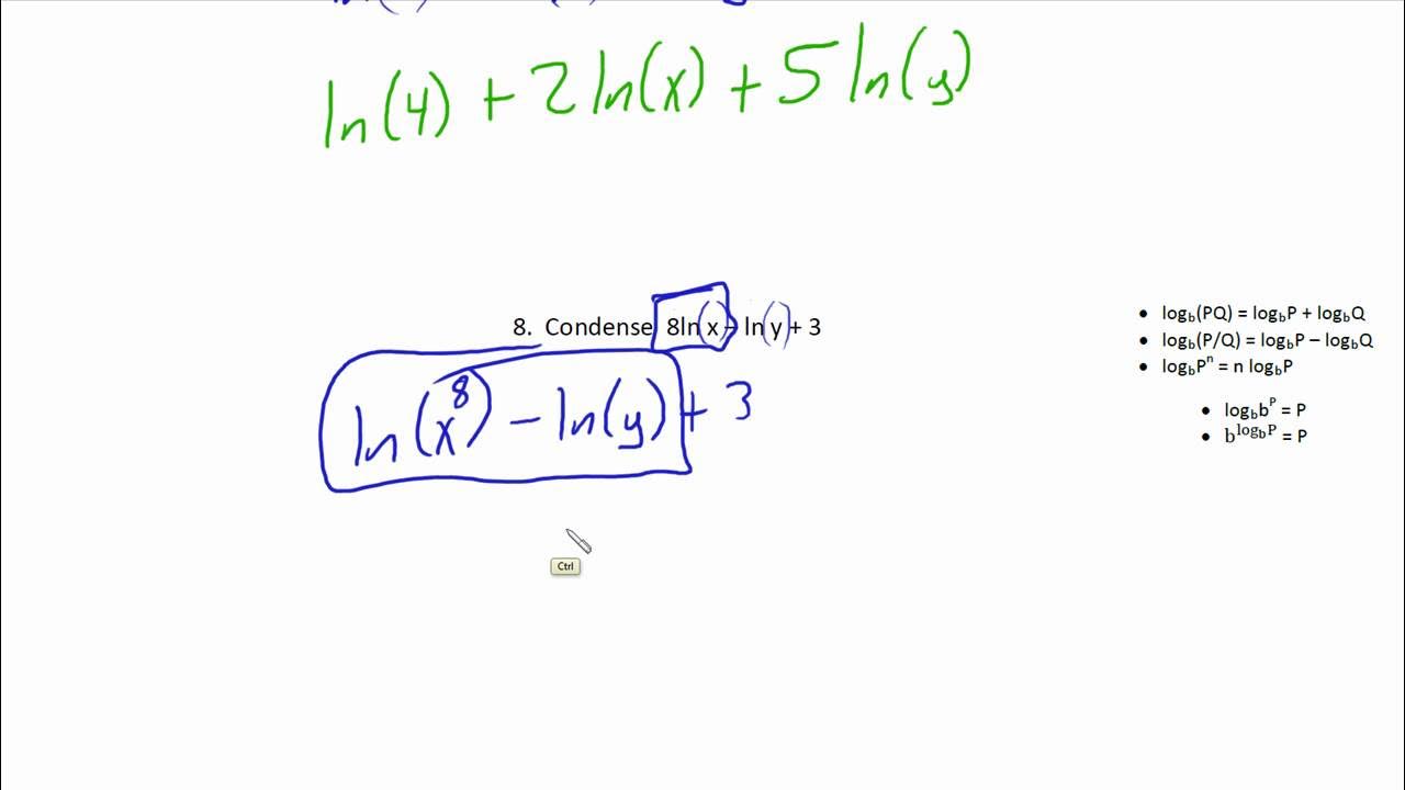 Logarithm Theorems Part 2 (evaluating, expanding and condensing) - YouTube