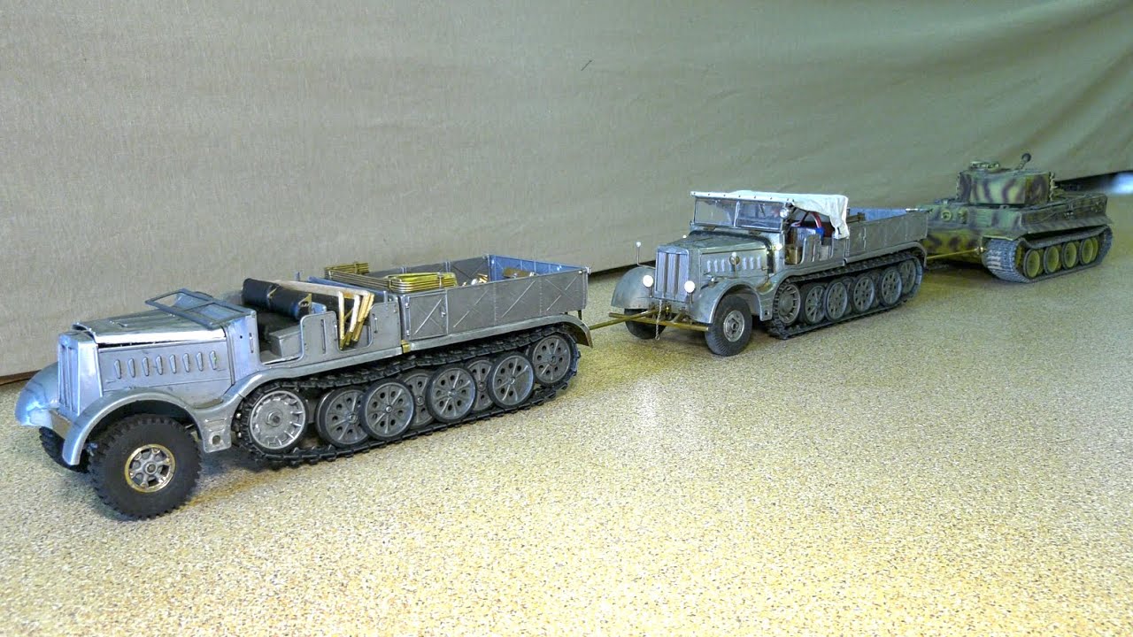 2 Famo Wehrmacht Trucks towing Tiger RC Tanks Panzer StuG III Opel ...