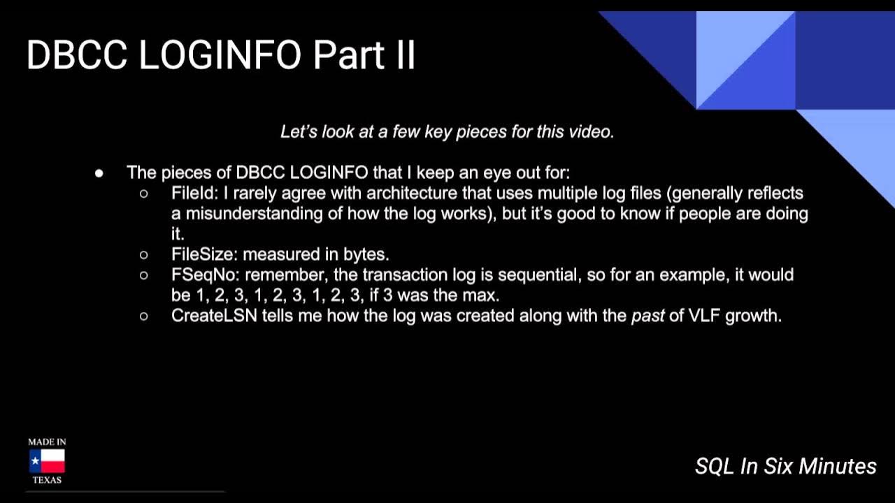 TSQL: DBCC LOGINFO Part 2 - YouTube