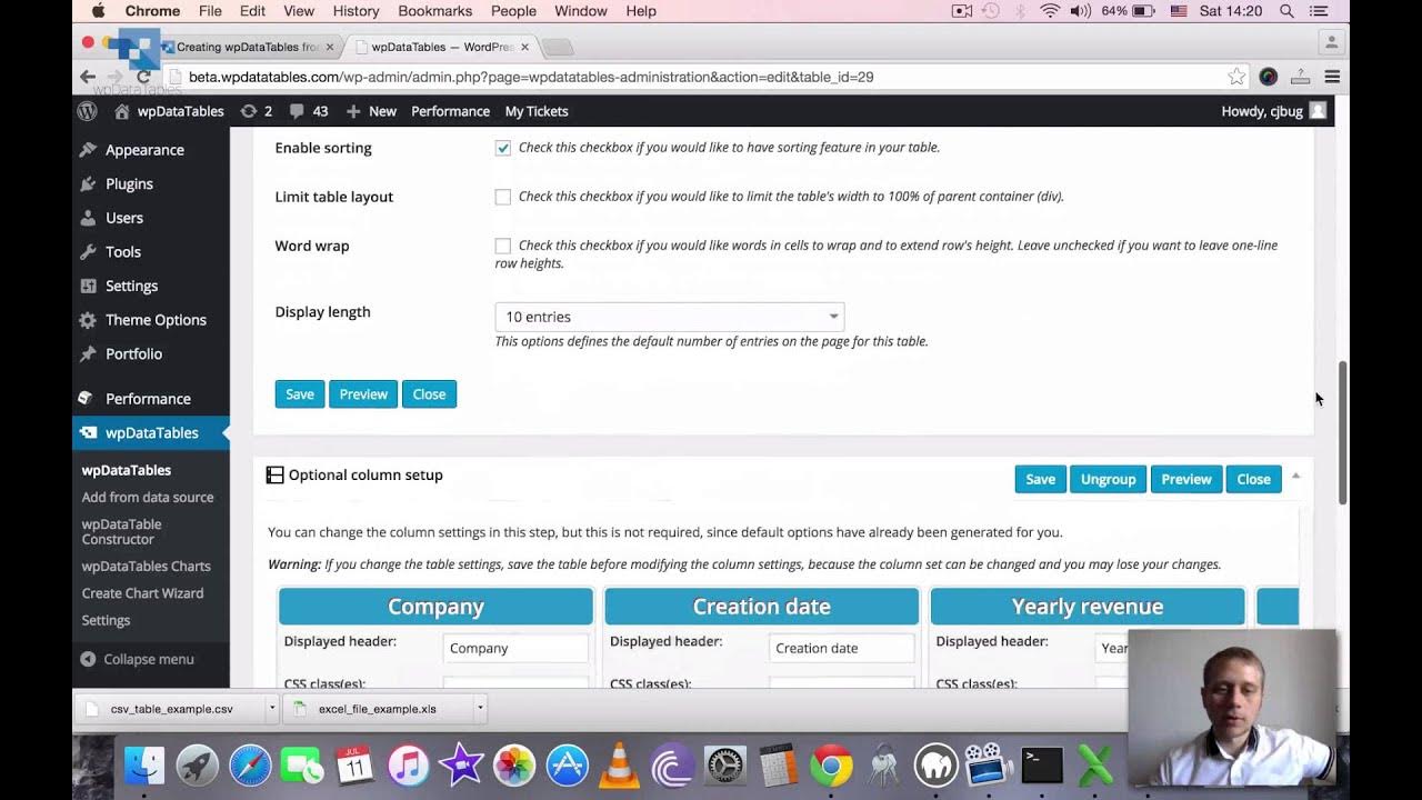 How to Create a Table in a WordPress Site From CSV file using wpDataTables plugin - YouTube